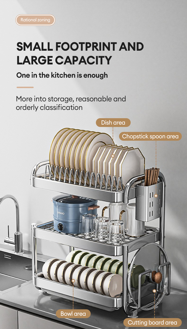 KEVE 304 Stainless Steel Dish Rack with Drainer Plates Organizer Rack ...