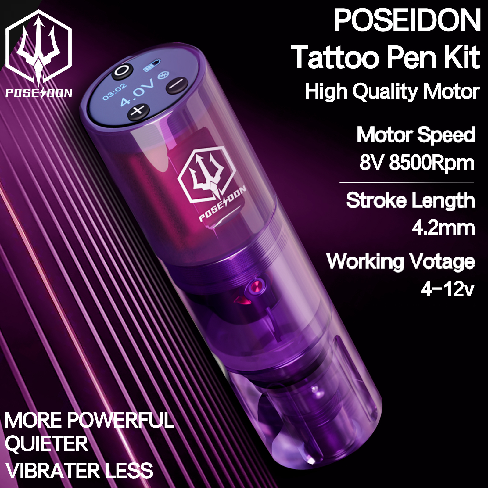POSEIDON Tattoo Pen- Wireless Tattoo Machine with 1500mAh Capacity ...
