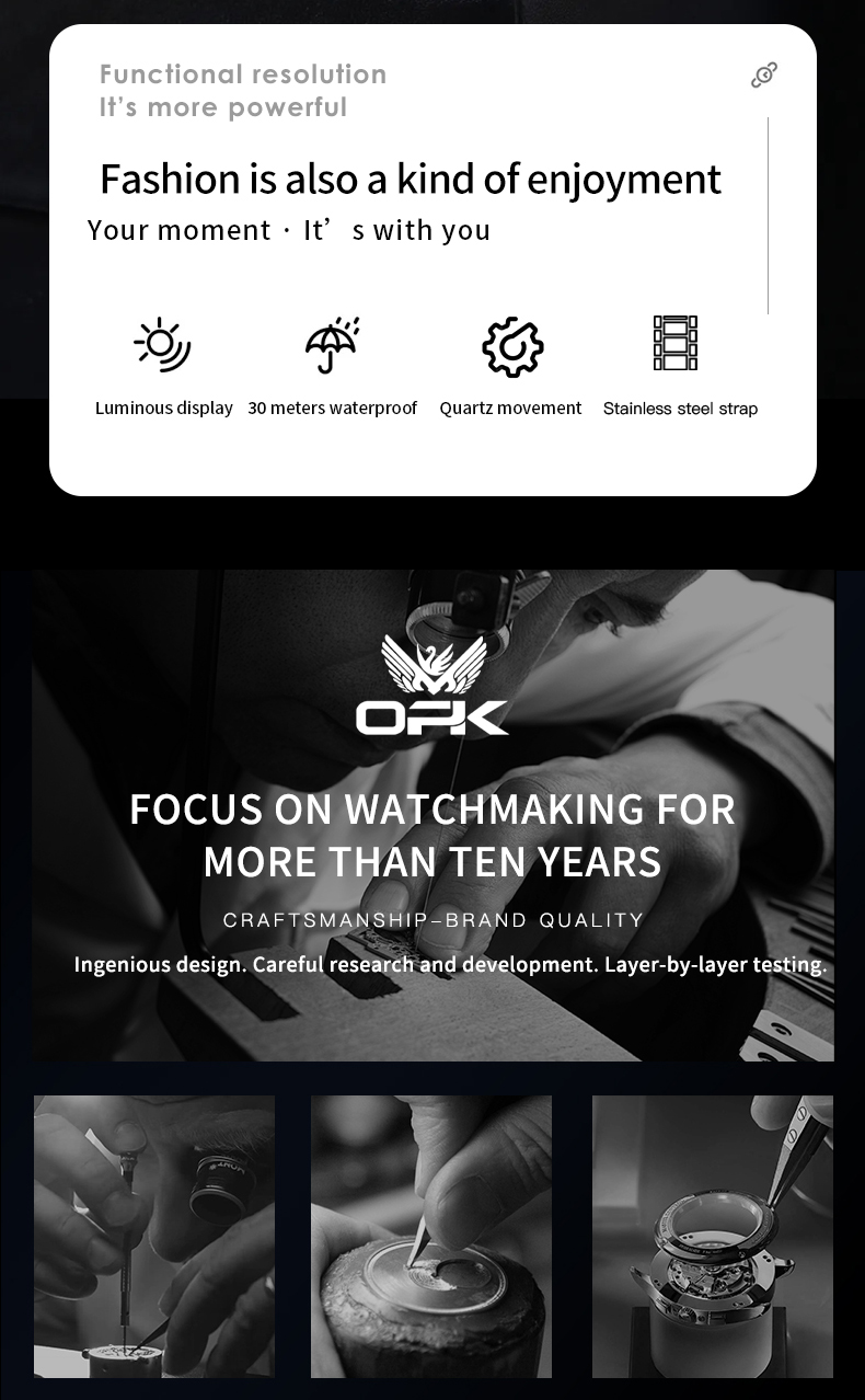 OPK Watch For Men Waterproof Original Stainless Steel Quartz Luminous ...