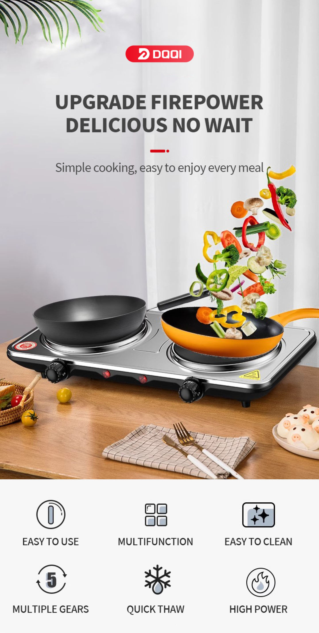 DQQI 2000W Electric Stove Double Hot Plate Electric Cooking Stove Micromatic Electric Stove ...