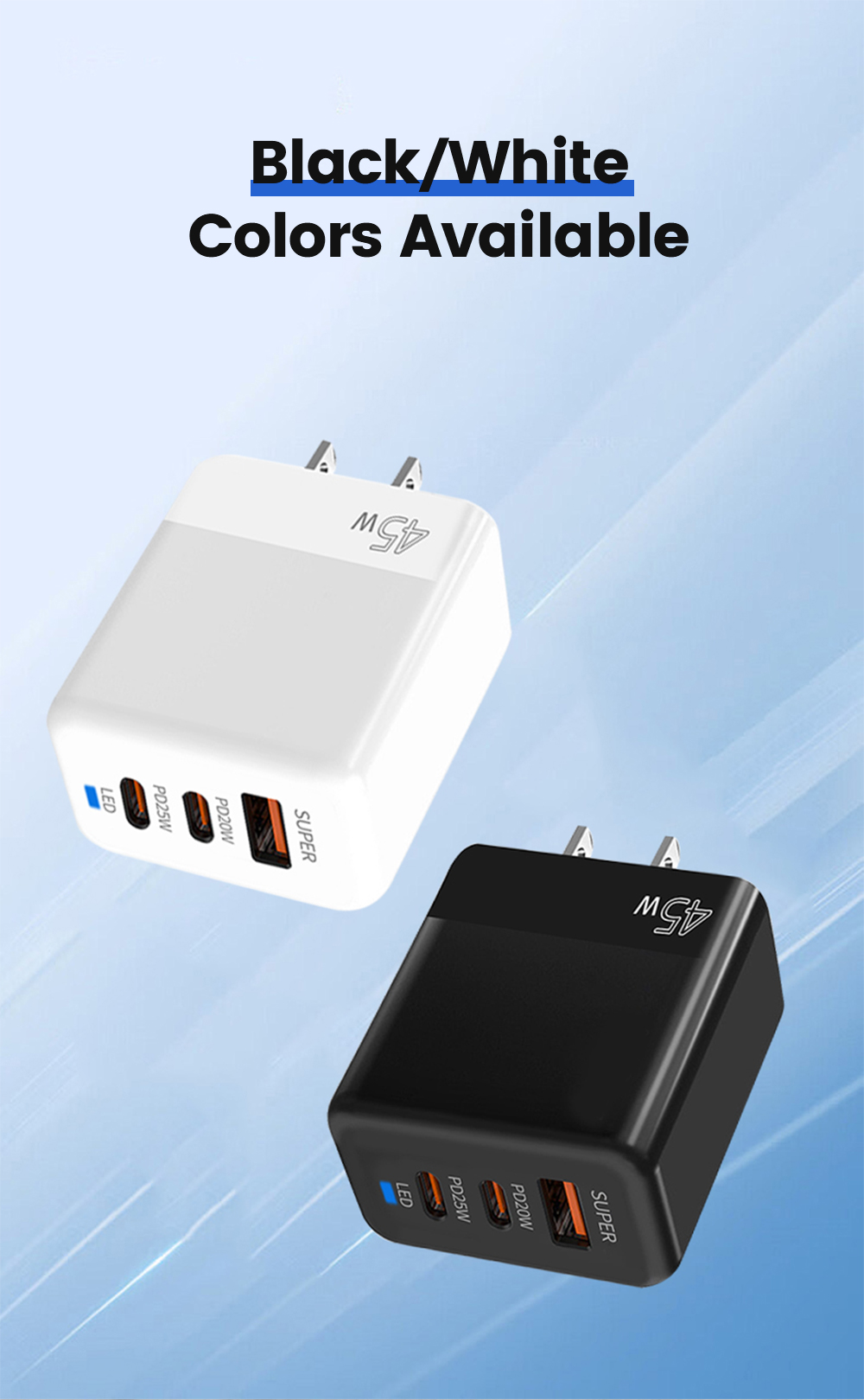 45W Fast Charging Adapter PD20W Type C Quick Charger Head Support PD3.0 ...