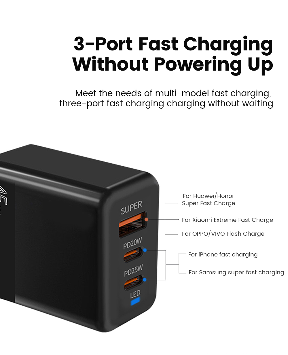 45W Fast Charging Adapter PD20W Type C Quick Charger Head Support PD3.0 ...