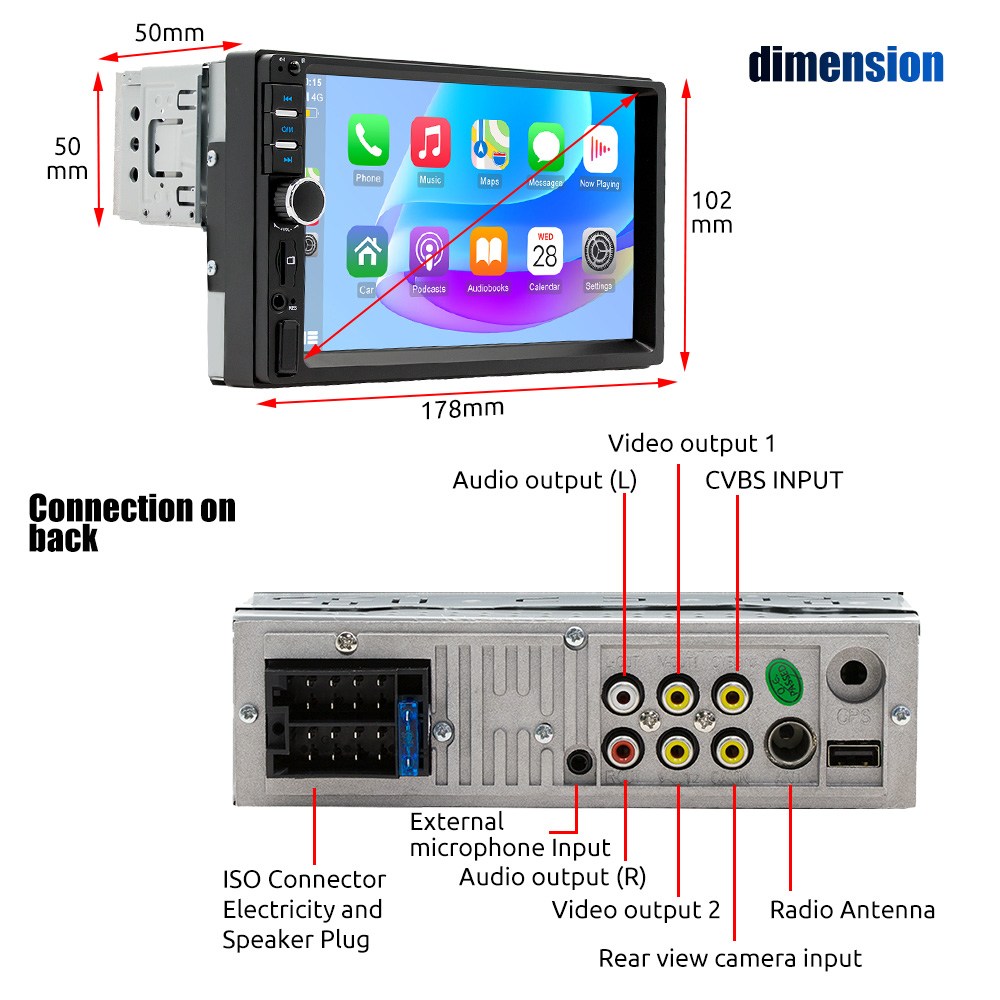 ESSGOO 7018B 7" Car Player 1 Din 2 Din Universal Multimedia MP5 Player Support Mirror Link USB ...
