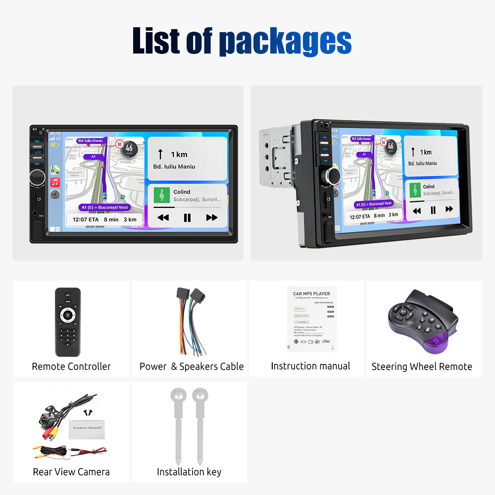 ESSGOO 7018B 7" Car Player 1 Din 2 Din Universal Multimedia MP5 Player ...