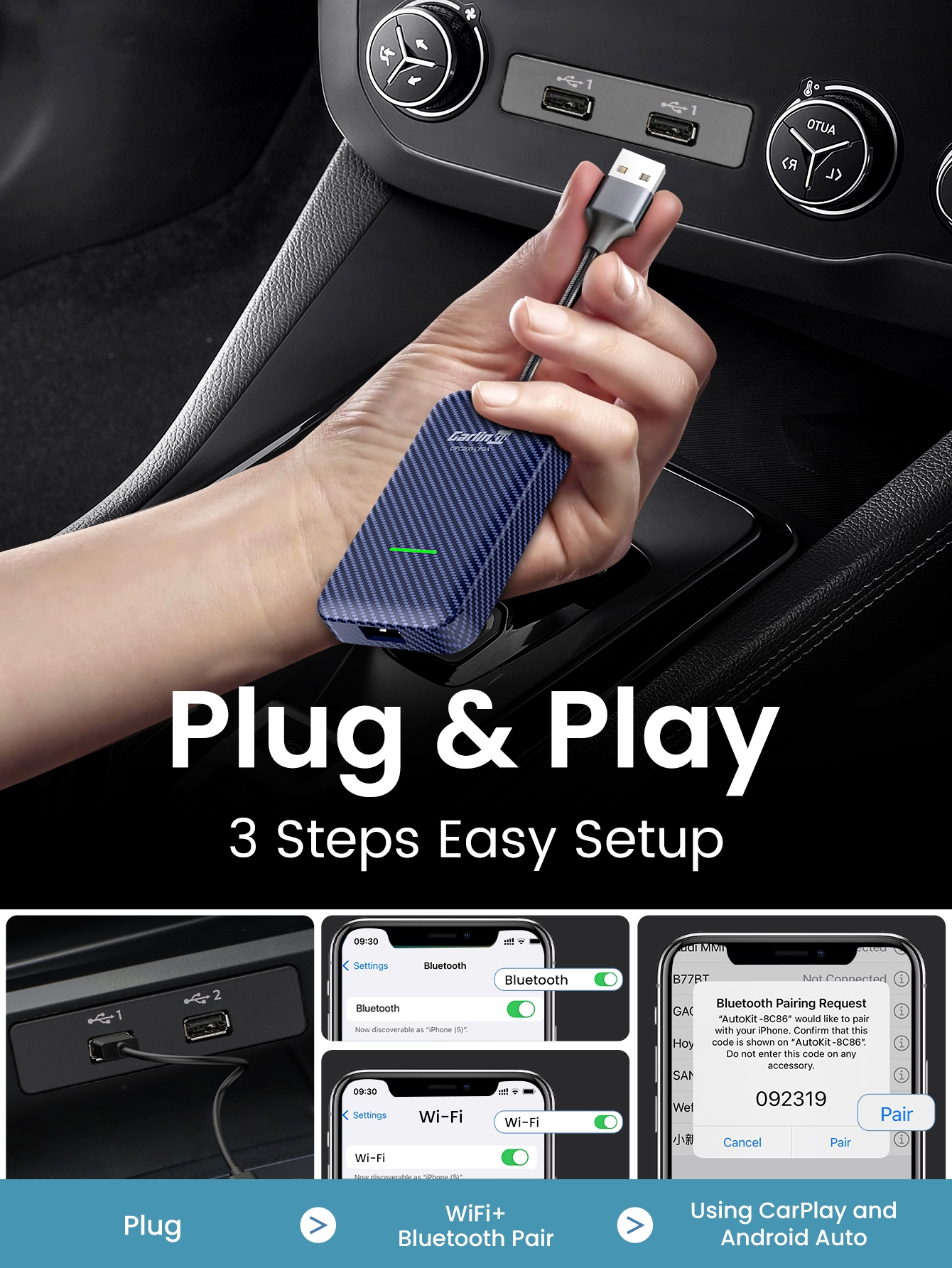 Carlinkit 4.0 Apple CarPlay Wireless Adapter Portable USB Plug and Play ...
