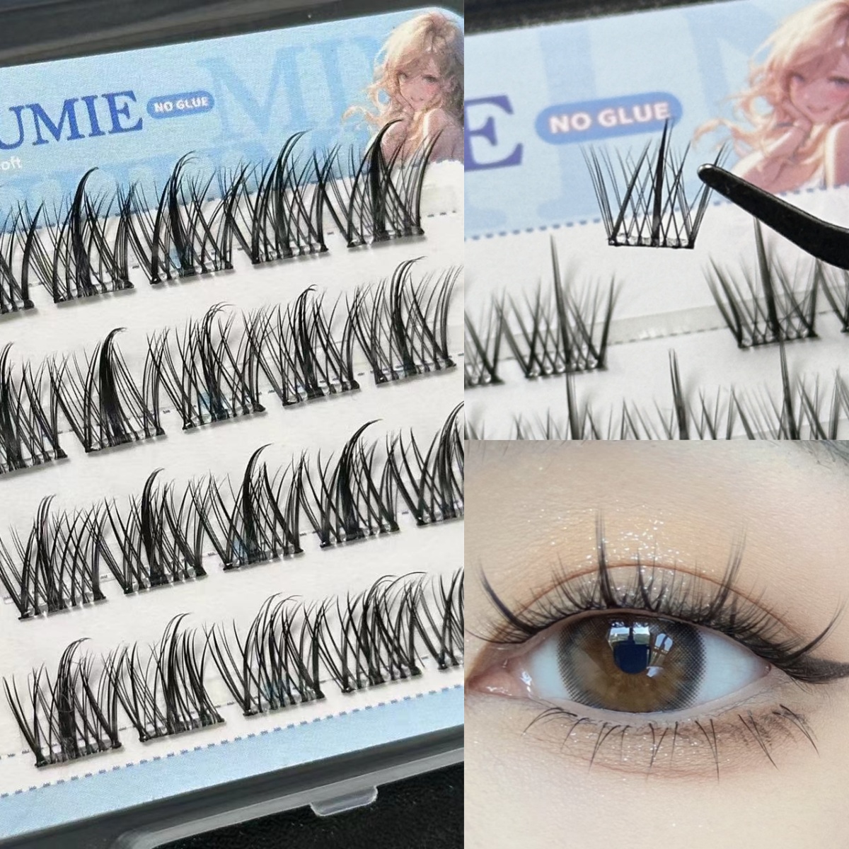 Minijumie Natural False Eyelashes Cat Elf Self-Adhesive Thick Curling ...