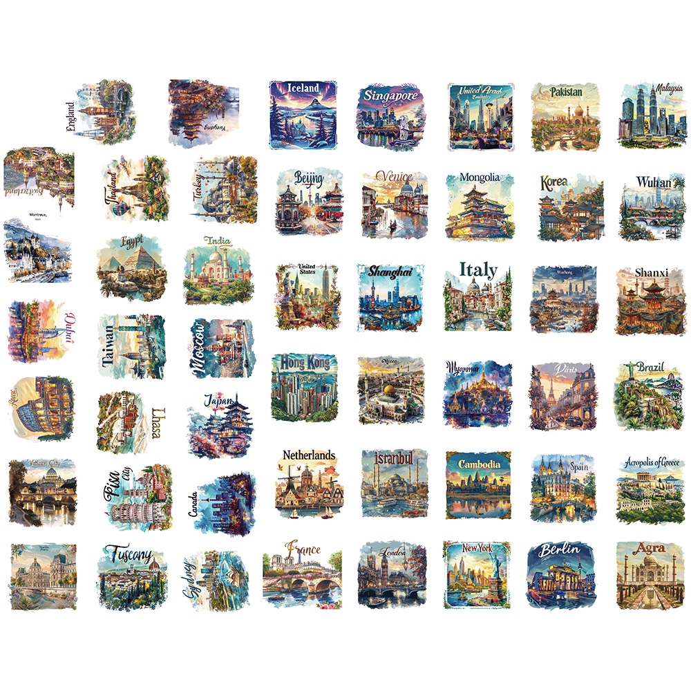[Large Sticker]50PCS World Famous Travel City Landmark Buildings ...