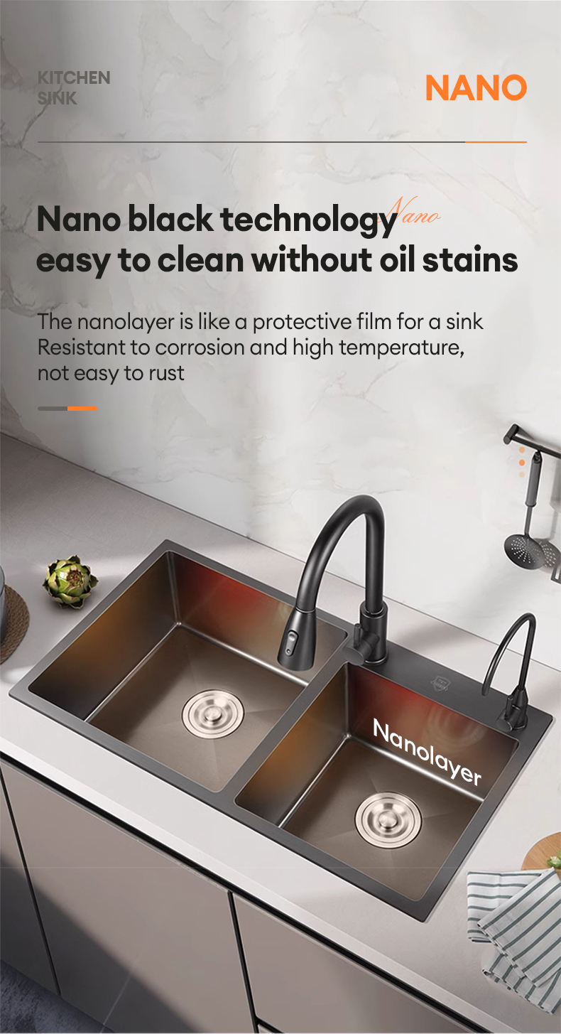 ICIC Kitchen Sink 304 Stainless Steel Black Nano Sink Single Sink ...