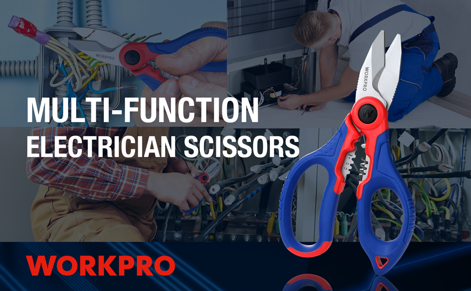 WORKPRO Stainless Electricians Scissors 6.4" Professional Electrician ...