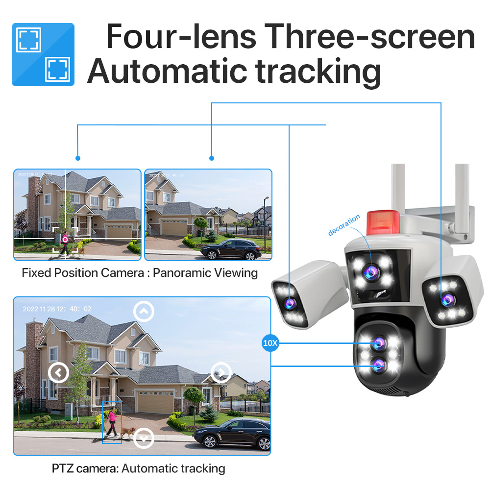 LLSEE 16MP four lens 8K wireless home outdoor CCTV waterproof 10x optical zoom 360 security ...