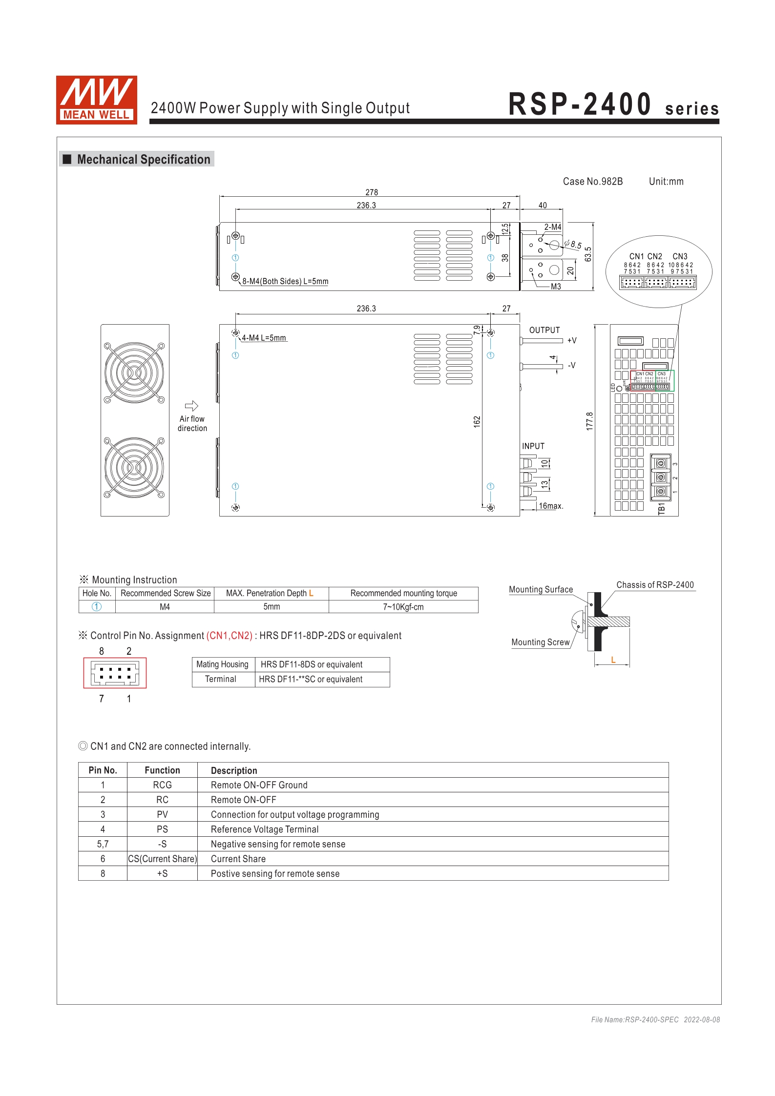 Taiwan MEAN WELL RSP-2400-12 RSP-2400-24 RSP-2400-48 2400W PFC AC DC ...