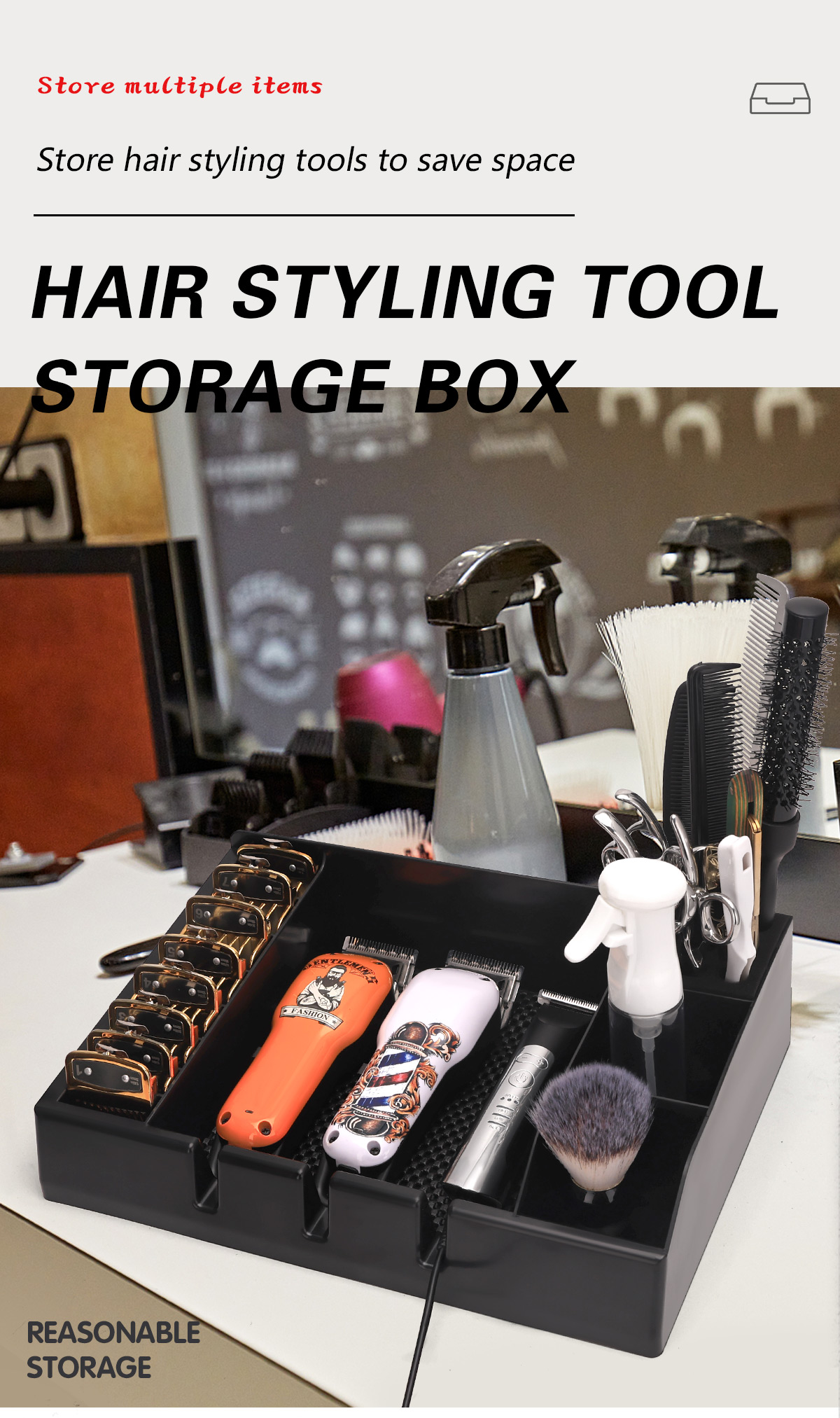 Hairdressing tool storage box base, oil baking brush, comb, push shear ...