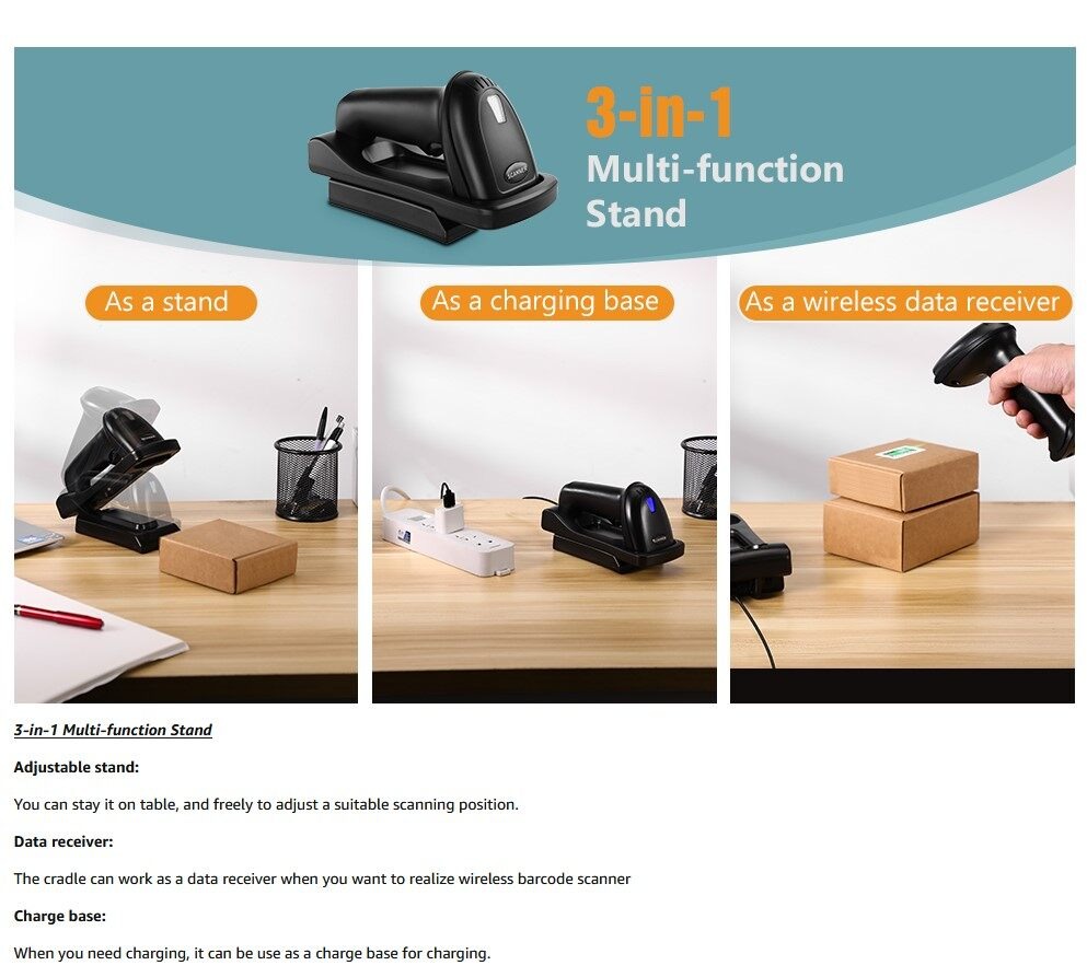 Eyoyo Evnvn Cradle Wall Mountable Wireless 1D 2D Barcode Scanner 3in1 ...