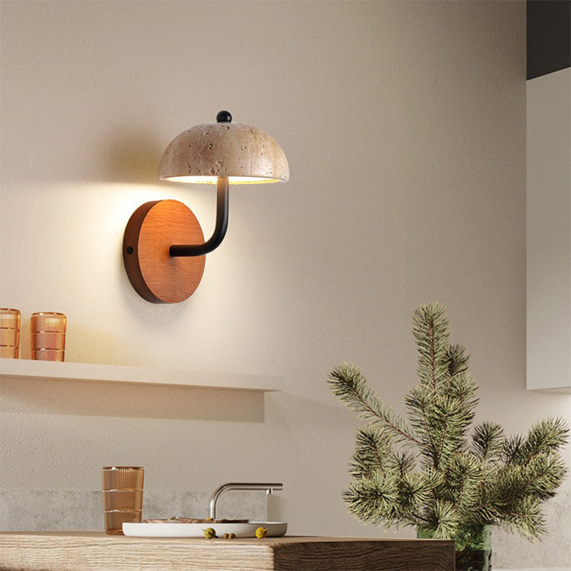 Yellow Travertine Wall Lamp Japanese Wabi-sabi Style Bedroom Bedside ...