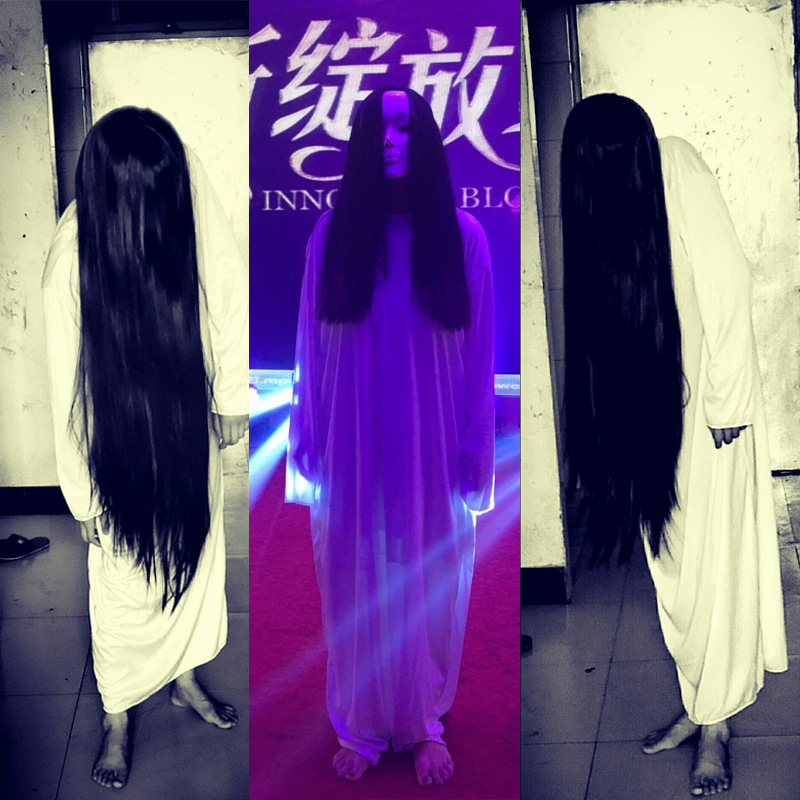 Sadako cosplay Costume Halloween Haunted House Red White Hair Witch ...