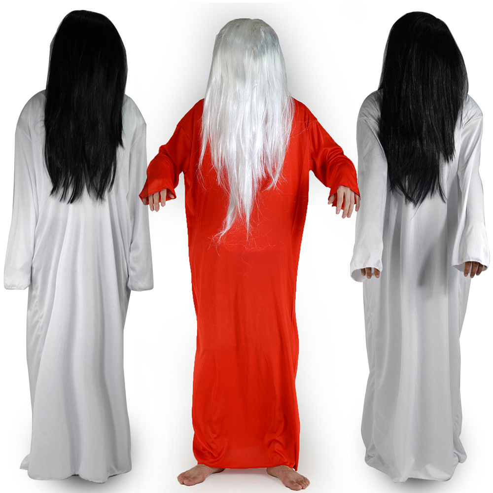 Sadako cosplay Costume Halloween Haunted House Red White Hair Witch ...