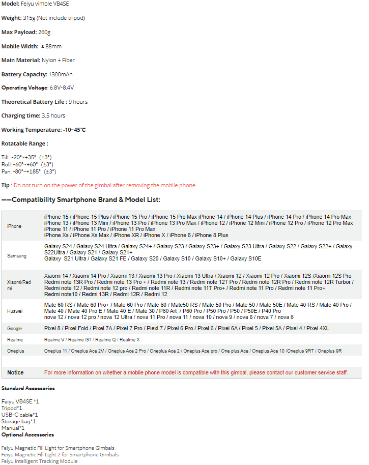 FeiyuTech Official VB4 VB4SE VIMBLE 4Smartphone Stabilizer Face Tracking 3-Axis Gimbal Portable ...