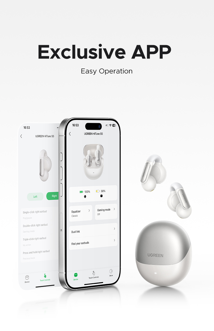 UGREEN ClipBuds S5 Upgraded Open Ear Clip Wireless Earbuds Bluetooth 5. ...