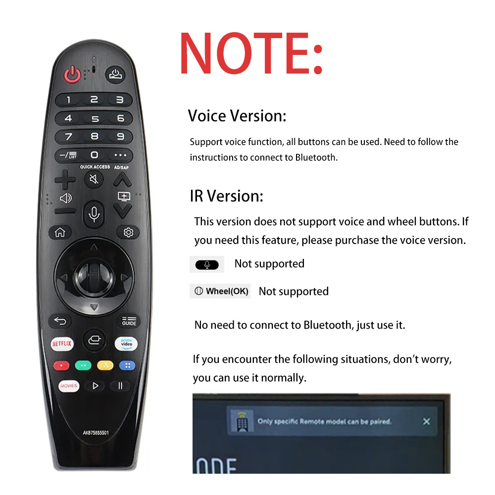 Replacement Voice Remote Control for LG AN-MR20GA AN-MR19BA Smart TV ...
