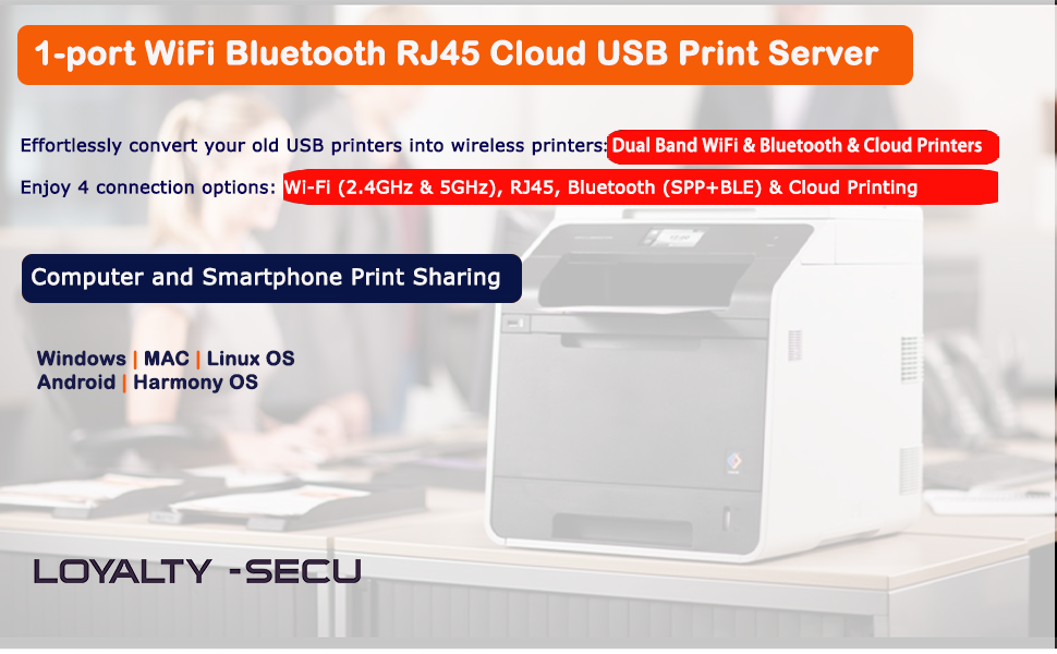 WiFi Cloud BLE Print Server for USB Printer | Remote Cloud Printing | Dual-Band WiFi Printing ...