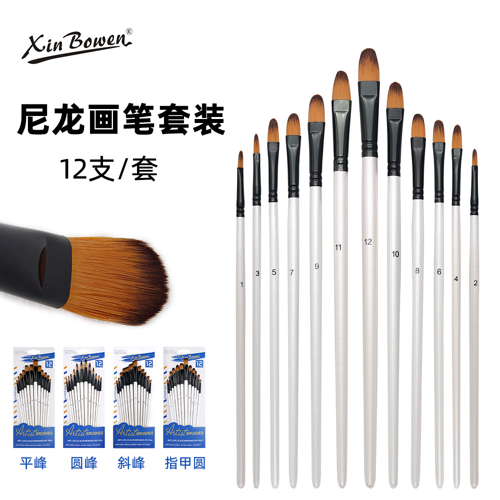 one set of 12-brush made by nylon for painting diverse sizes of same ...