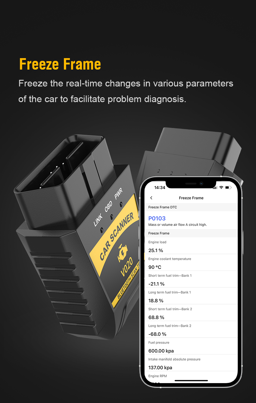 V020 Bluetooth 4.0 Read Car Scanner For IOS/Android elm327 Read Engine ...