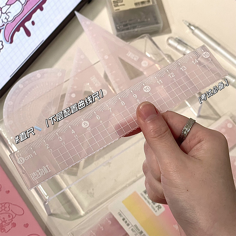 INS Jelly Ruler Set Acrylic Ruler Triangle Ruler Protractor Primary ...