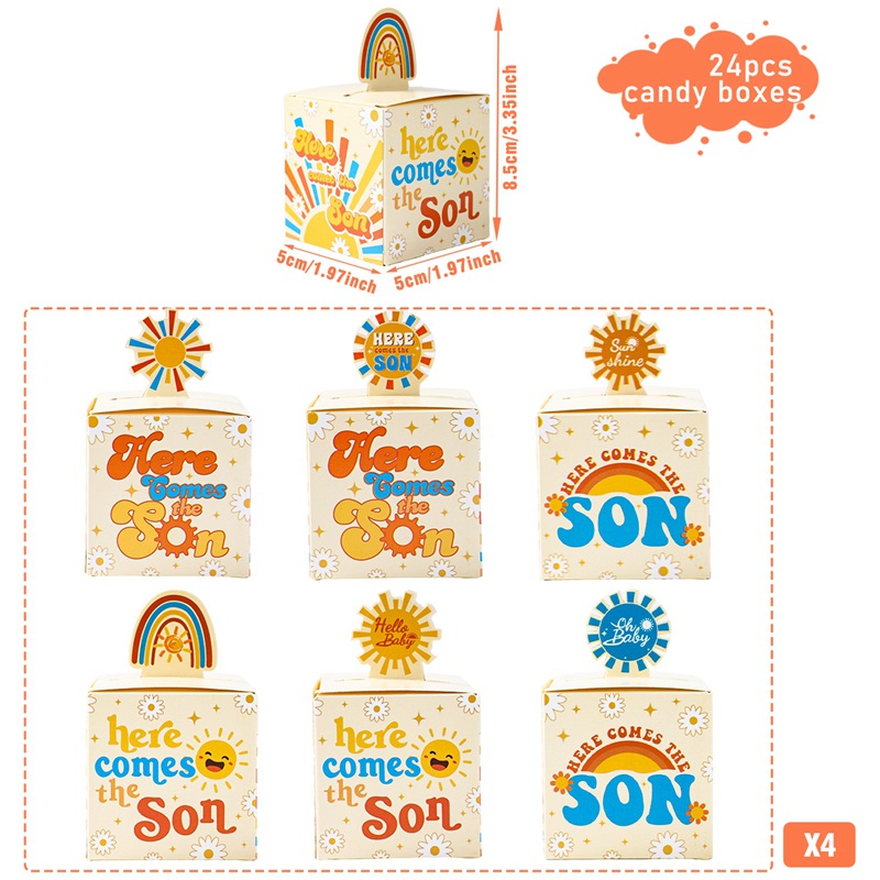 24pcs Bohemian Rainbow Sun Candy Boxes Orange Blue Boho Style Paper ...