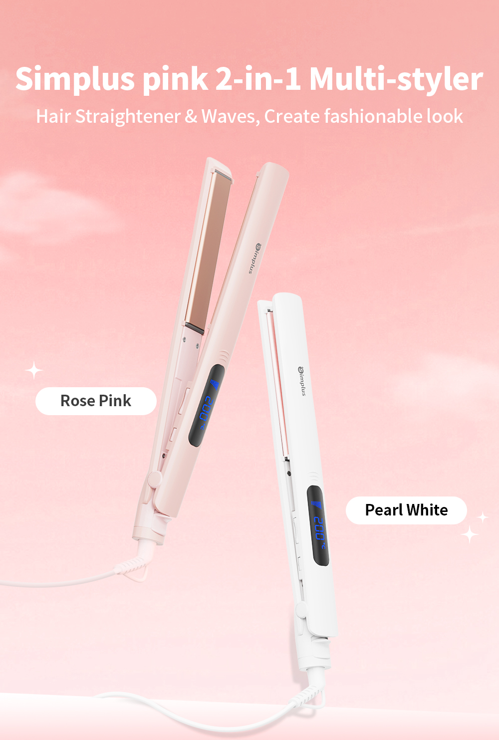 Simplus 2 in 1 Hair Straightener & Curler Professional Flat Iron ...