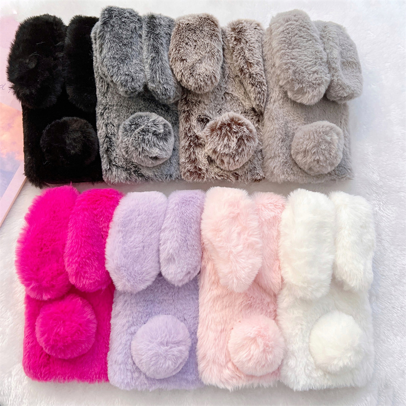 Rabbit Ears Fur Fluffy Case Iphone 16 15 14 13 12 11 pro max X Xs Max ...