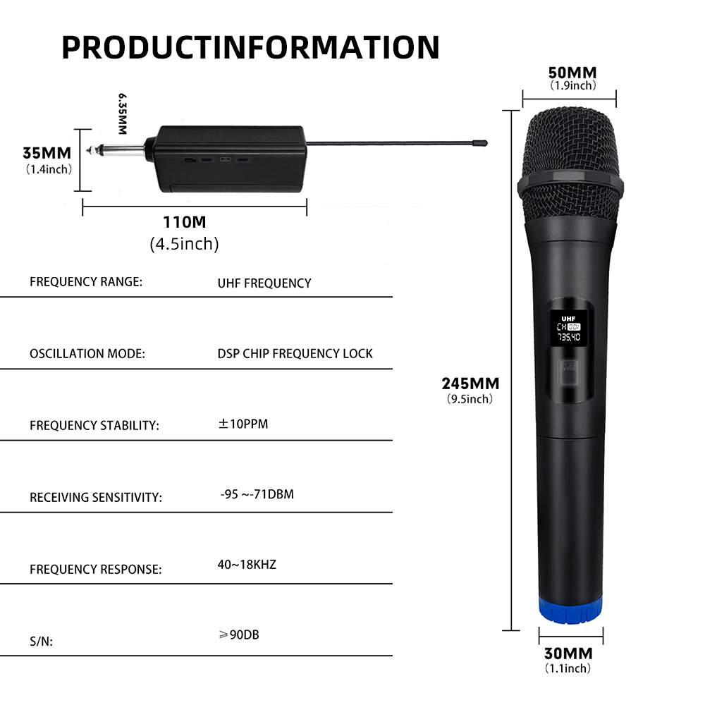 Wireless Microphone Rechargeable 2 Dual UHF work time 4-6 hours 50M ...