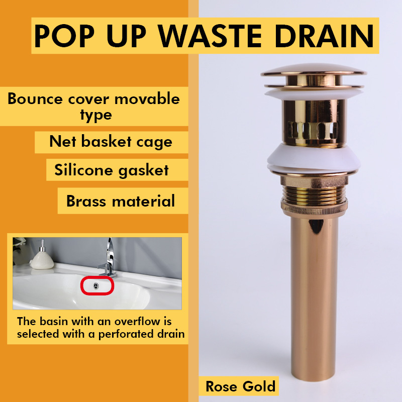 Long Pop Up Waste Drain Brass Body with Net Bracket Cage Wash Basin ...