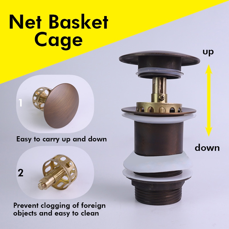 Long Pop Up Waste Drain Brass Body with Net Bracket Cage Wash Basin ...