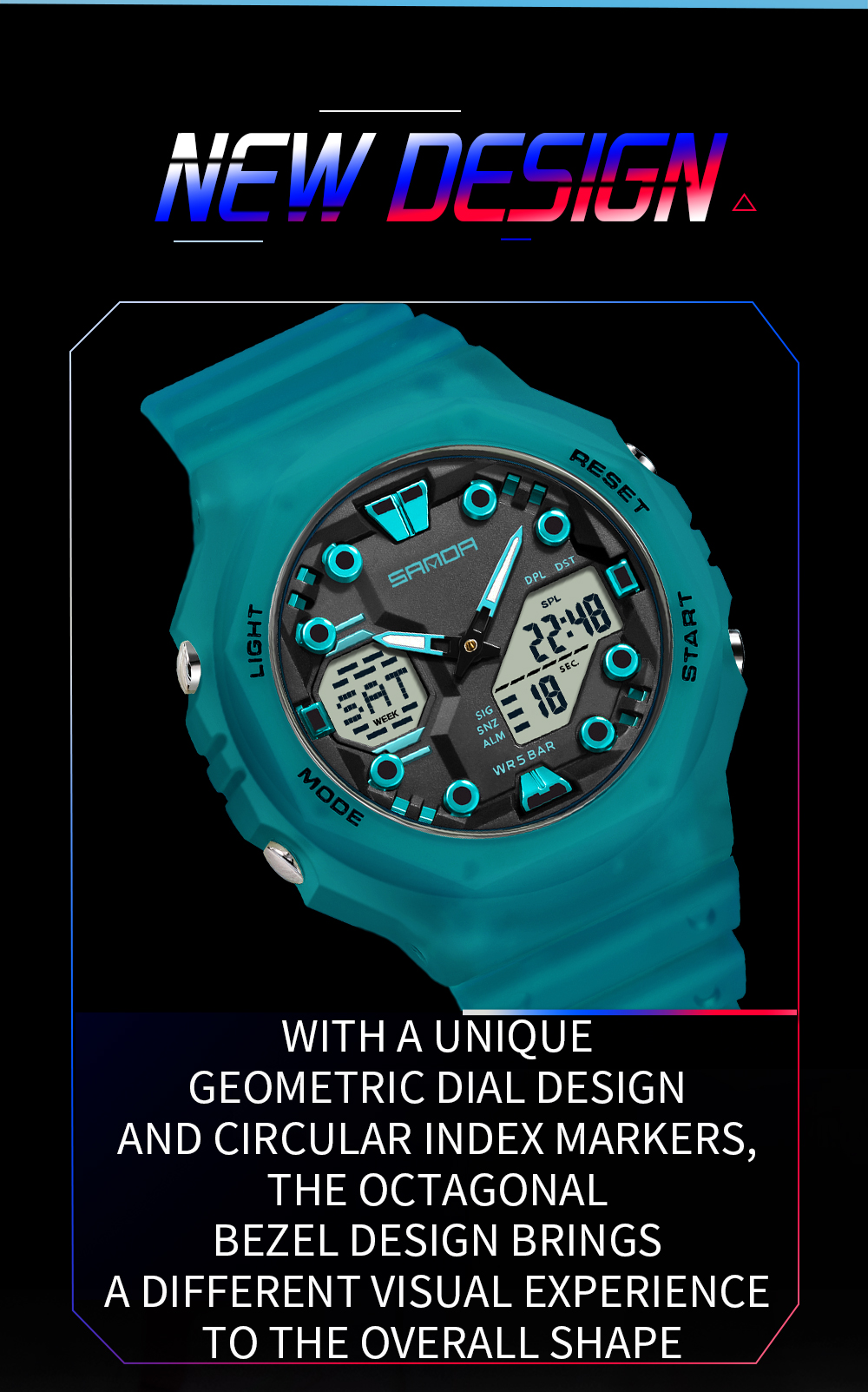 SANDA 6200 New Men's Electronic Watch Multi functional Alarm Clock ...