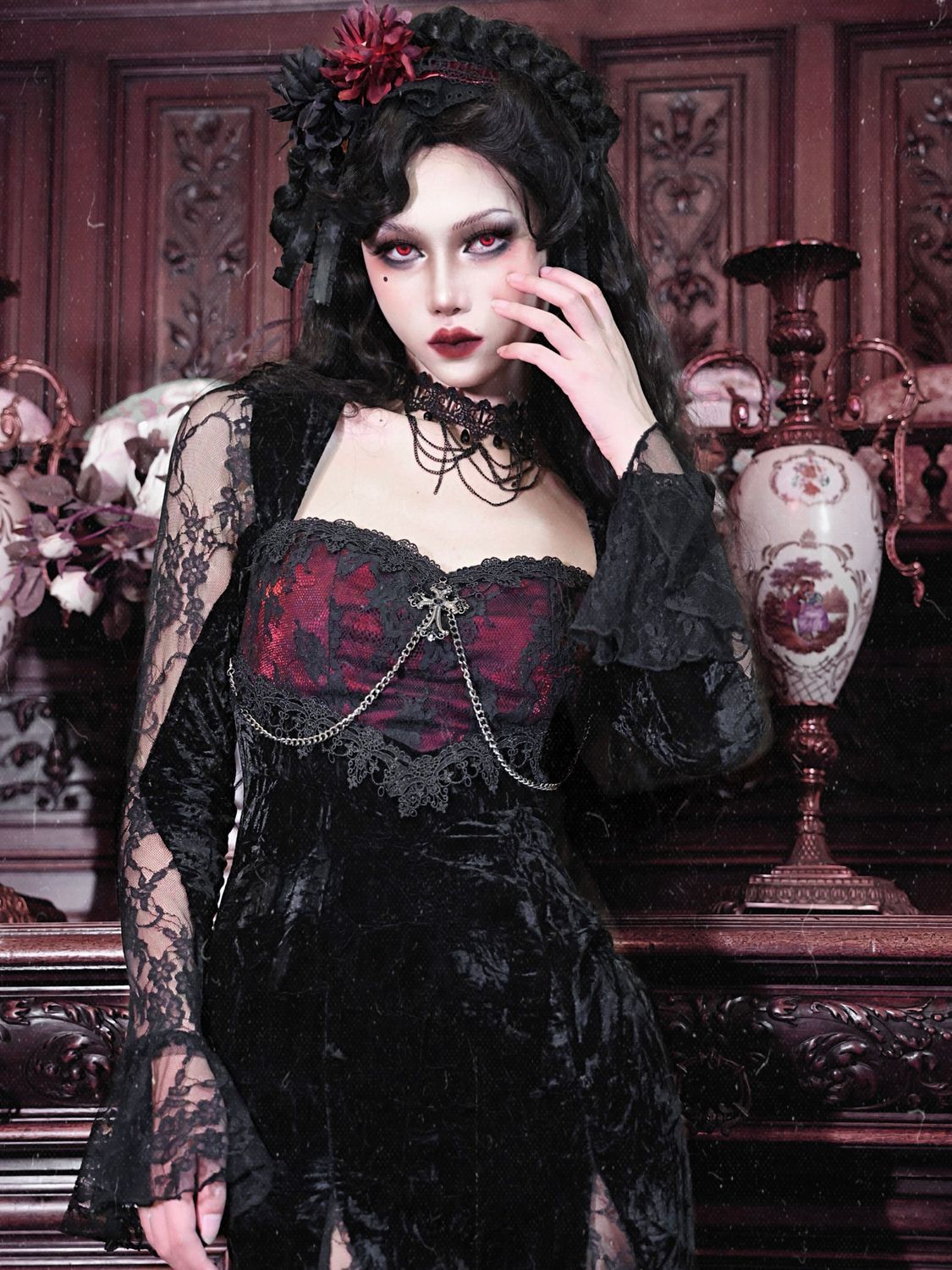 Papinas Dark Goth Elegant Socialite Design Long Sleeve Dress Summer New ...