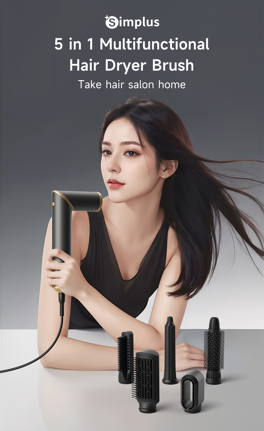 Simplus Hair Dryer Brush 5-IN-1 Multifunctional Styler Hair Curler ...