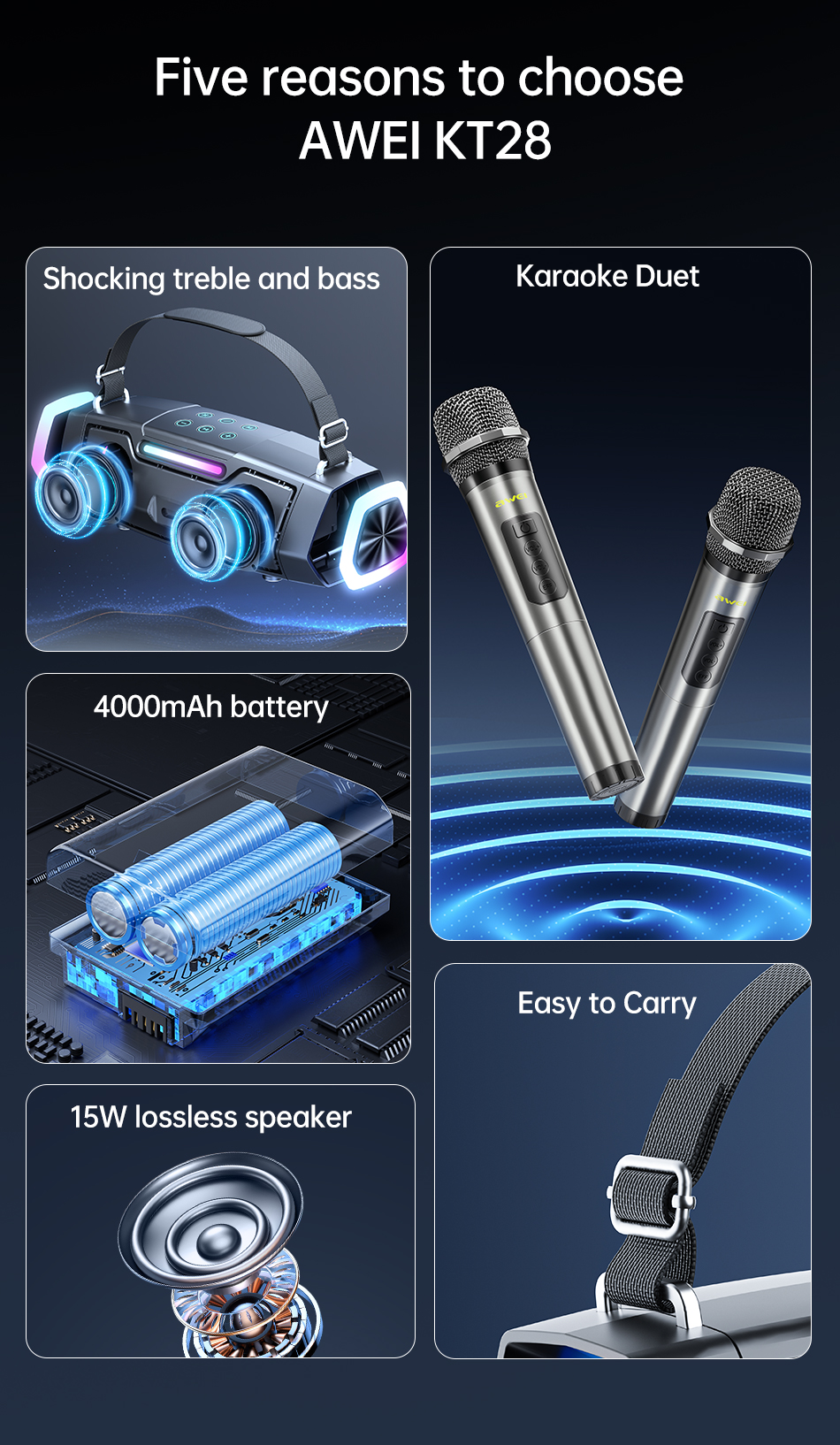 Awei KT28 Bluetooth Speaker Heavy Bass Home Mic Portable Karaoke Subwoofer Speaker | Shopee ...