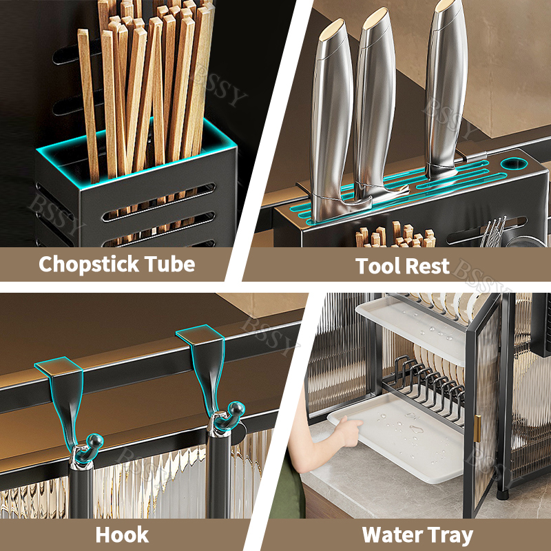 2/3-Tier Multifunction Dish Rack Dish Drainer Dish Cabinet Kitchen ...