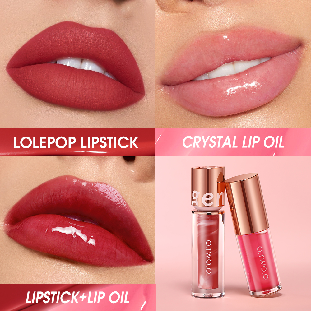 O.TWO.O Lip Makeup Set Lipgloss + Lip Oil Long Lasting Shiny Crystal ...