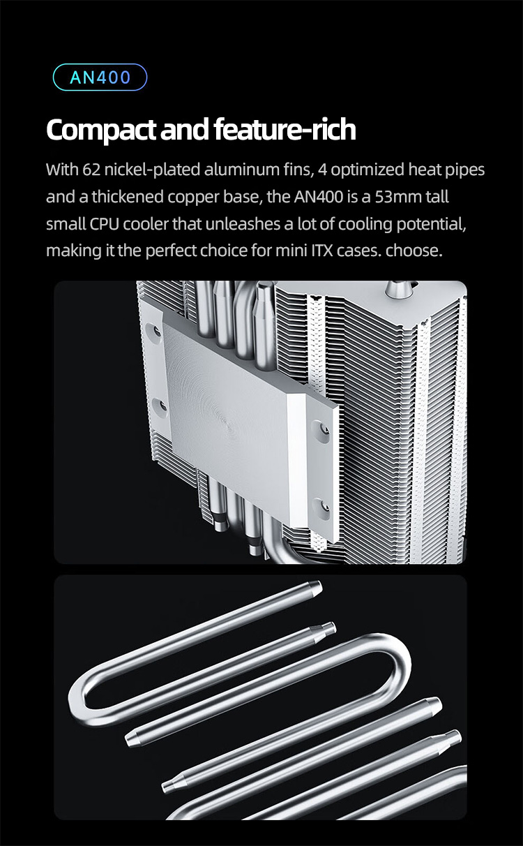 DeepCool AN400 4Heatpipe CPU Cooler PWM 500-2750RPM High 52.5mm Down Pressure Air Radiator for ...