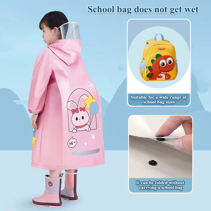 EVA raincoat for kids Boys and girls Pupils with bags Full body rainproof poncho children's ...