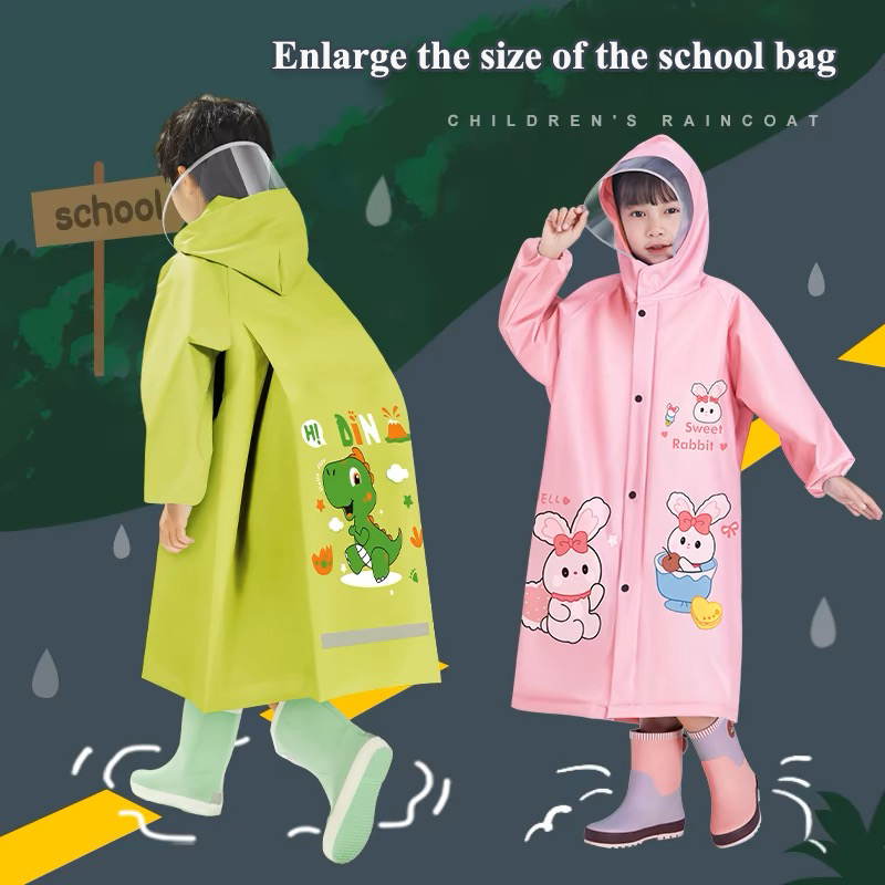 EVA raincoat for kids Boys and girls Pupils with bags Full body rainproof poncho children's ...