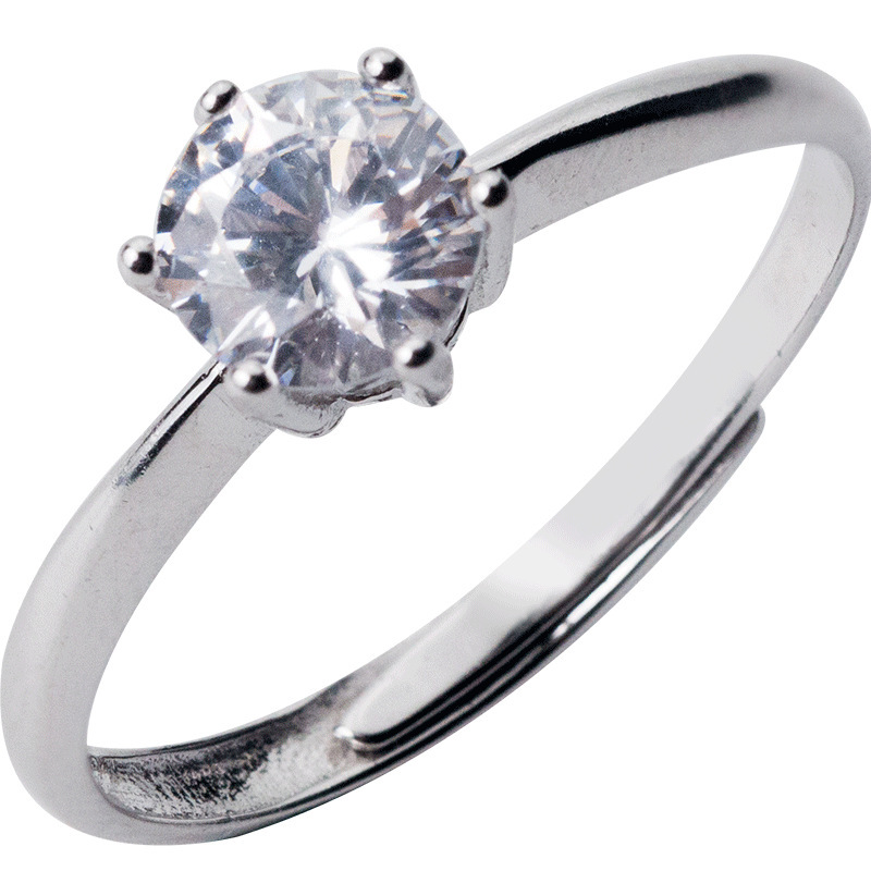 Female Japanese Korean Style Simple Single Diamond Open Ring Sweet Six ...