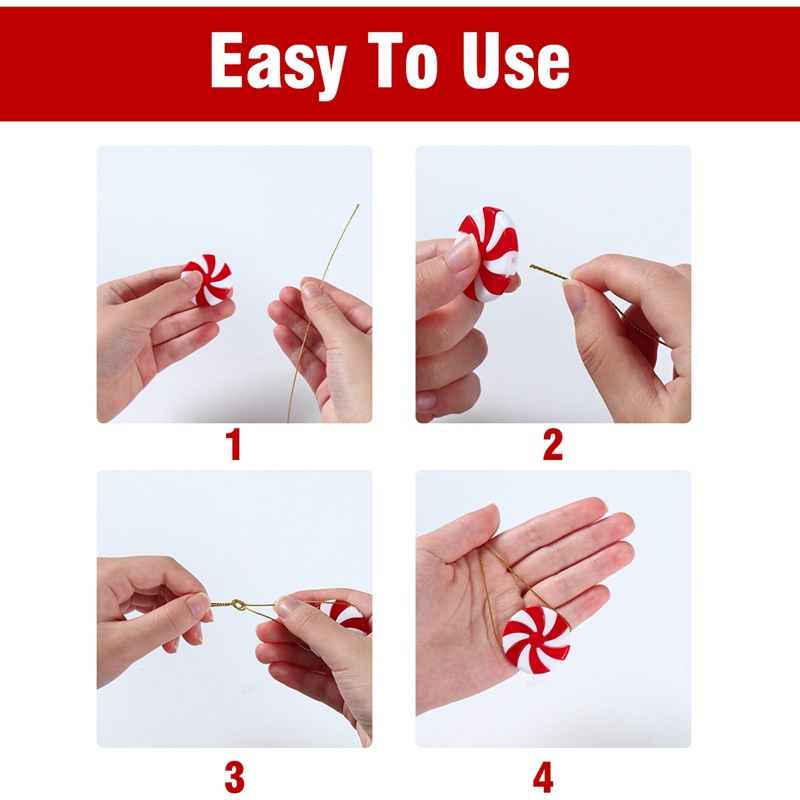 20pcs Red White Christmas Candy Cane Pendants Peppermint Pinwheel Candy ...