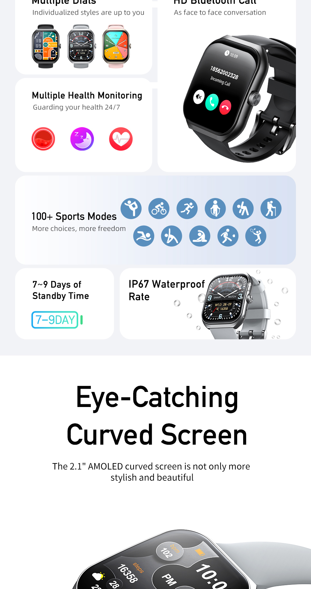 Awei H46 Smart Watch Original AMOLED Screen Fitness Tracker Bluetooth ...