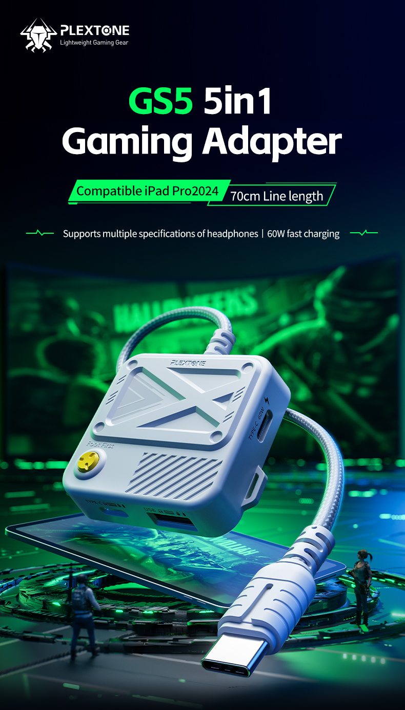 PLEXTONE GS5 5IN1 Type-C Audio & Charge Adapter Compatible with Type-C,3.5mm,USB Heaphone,Mouse ...