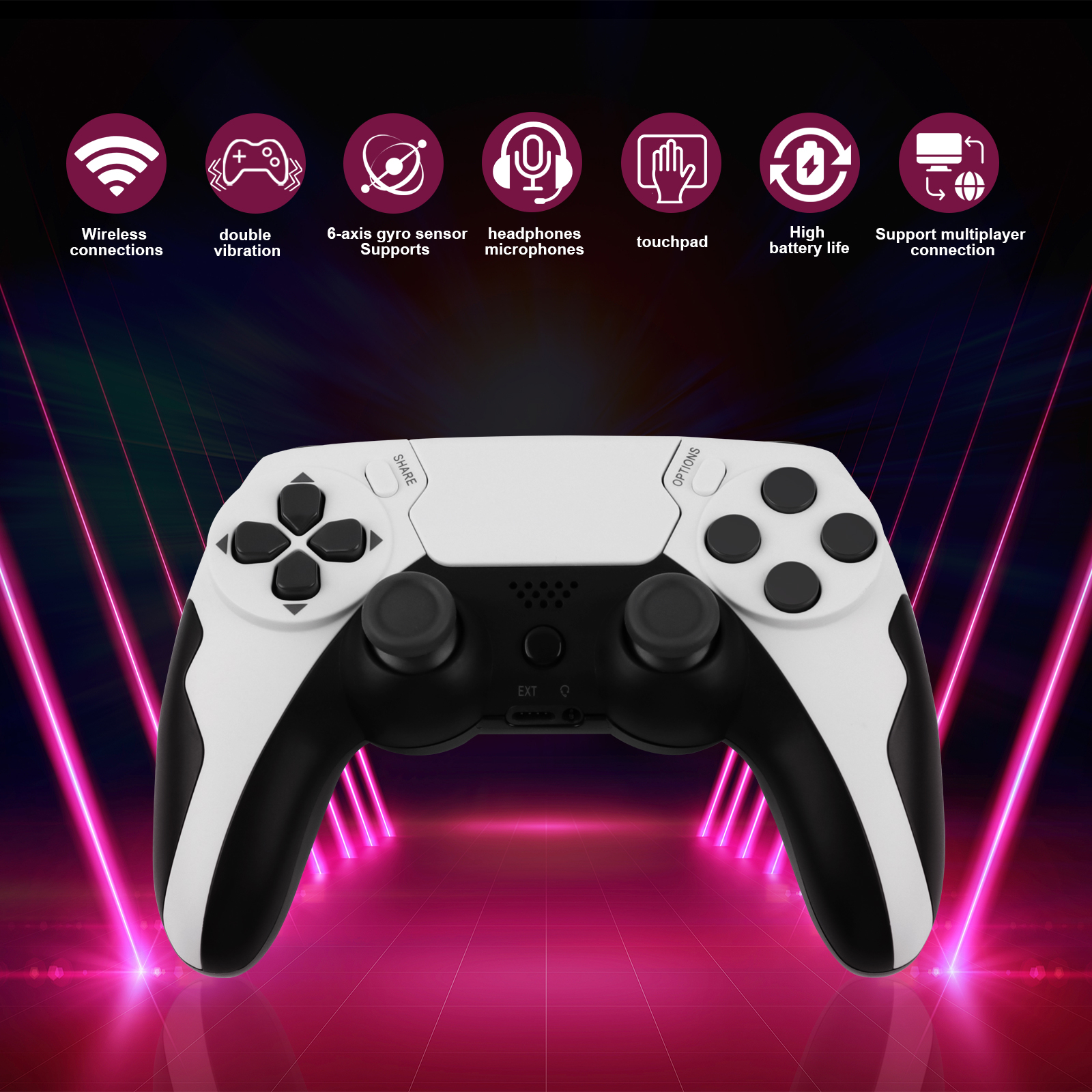 GAMINJA PS4 wireless Bluetooth game controller, one click wake-up sensitive touch pad, six axis ...