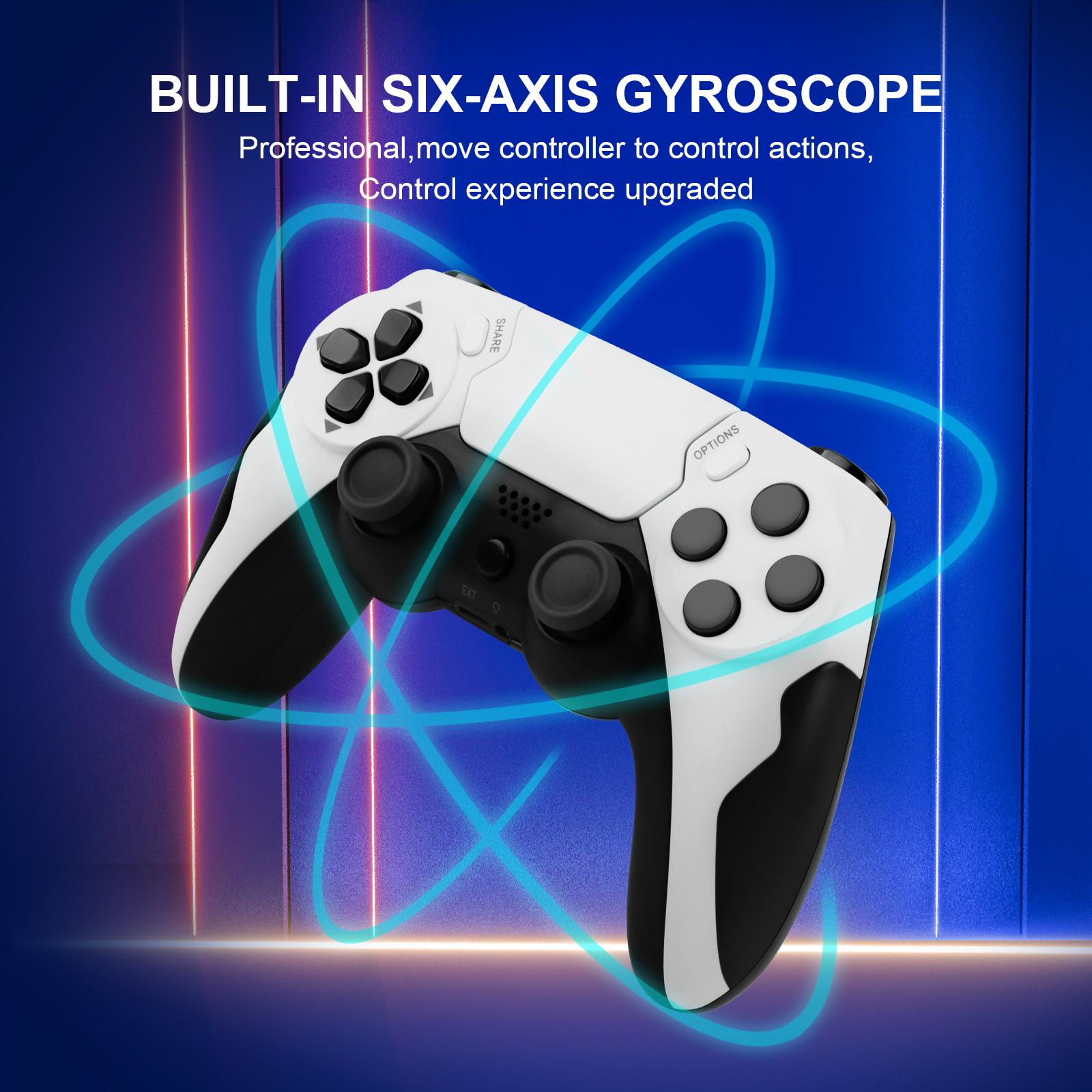 GAMINJA PS4 wireless Bluetooth game controller, one click wake-up sensitive touch pad, six axis ...