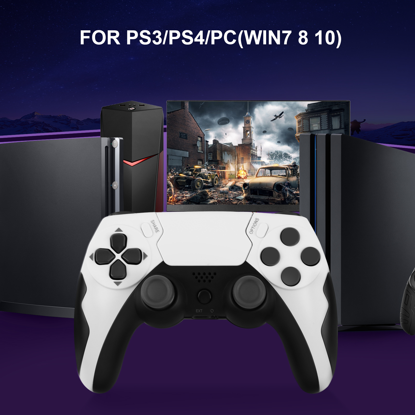 GAMINJA PS4 wireless Bluetooth game controller, one click wake-up sensitive touch pad, six axis ...