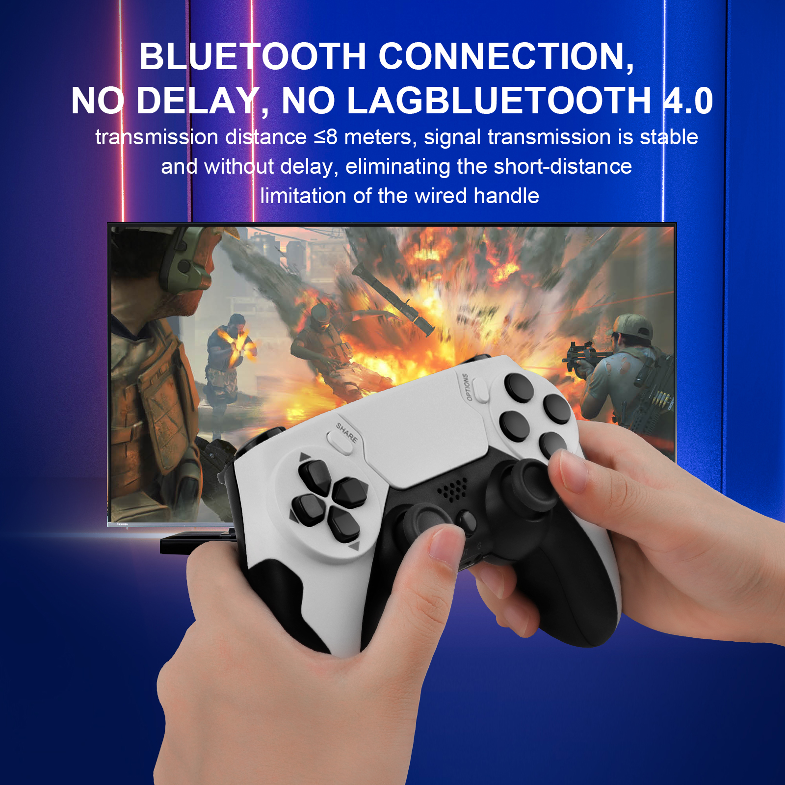 GAMINJA PS4 wireless Bluetooth game controller, one click wake-up sensitive touch pad, six axis ...